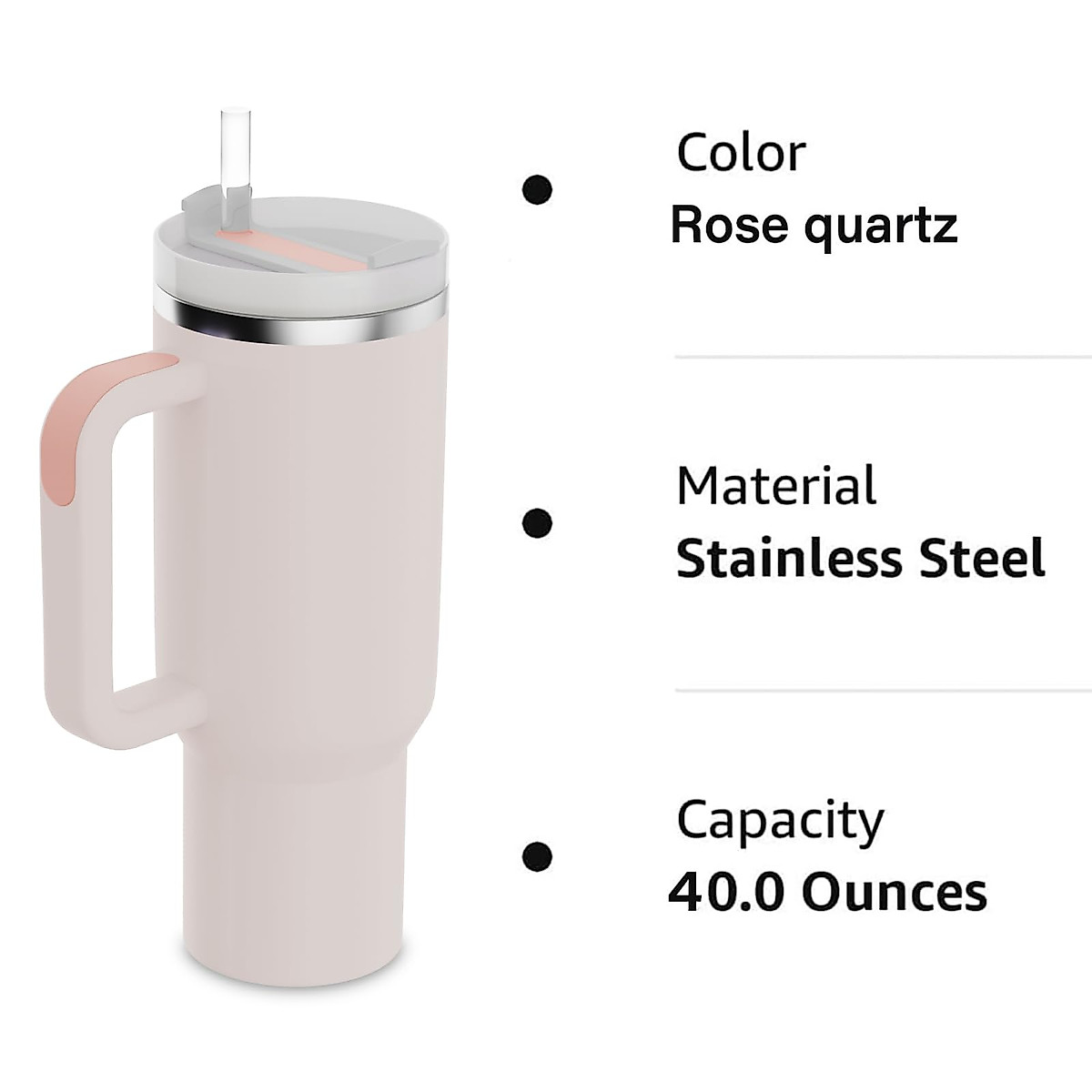 YOUEXPERT 30 oz Tumbler with Handle and Straw, Insulated Tumblers with Lid and Straw, 30 oz Cup Stainless Steel Water Bottle Outdoor Sports Travel Tumblers- rose quartz
