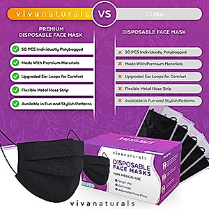 Non-Medical Adult Face Mask (50 Individually Wrapped Masks) - 4-Ply Non-Medical Black Disposable Face Masks, Premium Design With Comfortable Earloops & Adjustable Metal Nose Strip