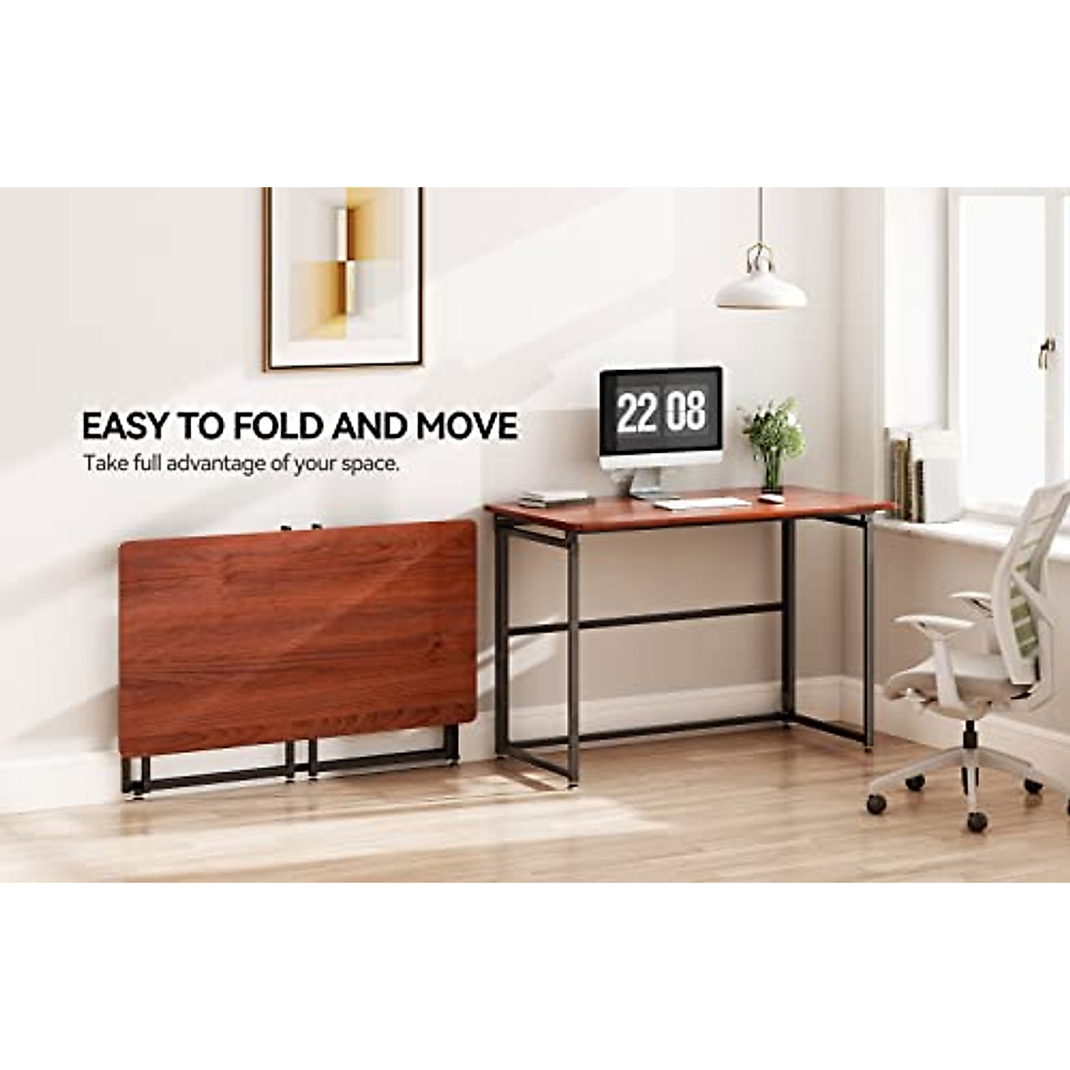 EUREKA ERGONOMIC Folding Computer Desk, Foldable for Home Office PC Study Writing Student, 43'', No Assembly Adjustable for Small Space, Cherry