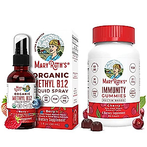 MaryRuth Organics Vitamin B12 Spray & Elderberry Gummies for Immune Support (Cherry) Bundle Liquid Spray for Nerve Function & Energy Boost | Organic Ingredients for Adults & Kids with Echinacea,