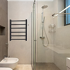 MAVENCOOL Heated Towel Warmer Rack, 6 Bars Wall Mounted Electric Towel Warmer for Bathroom, Plug-in Towel Drying Rack, Matte Black Stainless Steel Hot Towel Rack with Timer and LED Indicator