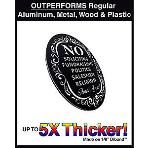 Signs Authority No Soliciting Signs for Home | 6"x 4.75" Dibond Aluminum | Sturdy and Durable Metal | Easy Installation | Laser Cut Oval Sign for Front Door of House | Private Property Signage (Black)