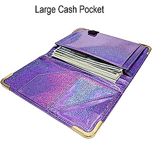 Server Book - Waitress/Waiter Book Organizer with Zipper Pouch, Guest Check Book Holder Money Pocket Restaurant Waitstaff Organizer (Purple)