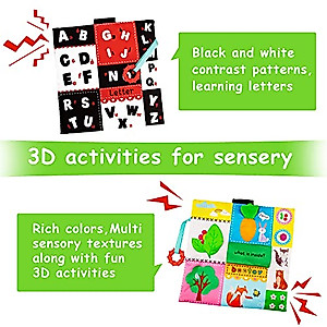 beetoy Tummy Time Baby Mirror Toys with Black and White Pattern, Double High Contrast 3D Activity Play Crinkle Toys Foldable Baby Mirror Sensory Development Toys for Newborn 0 3 6 Months