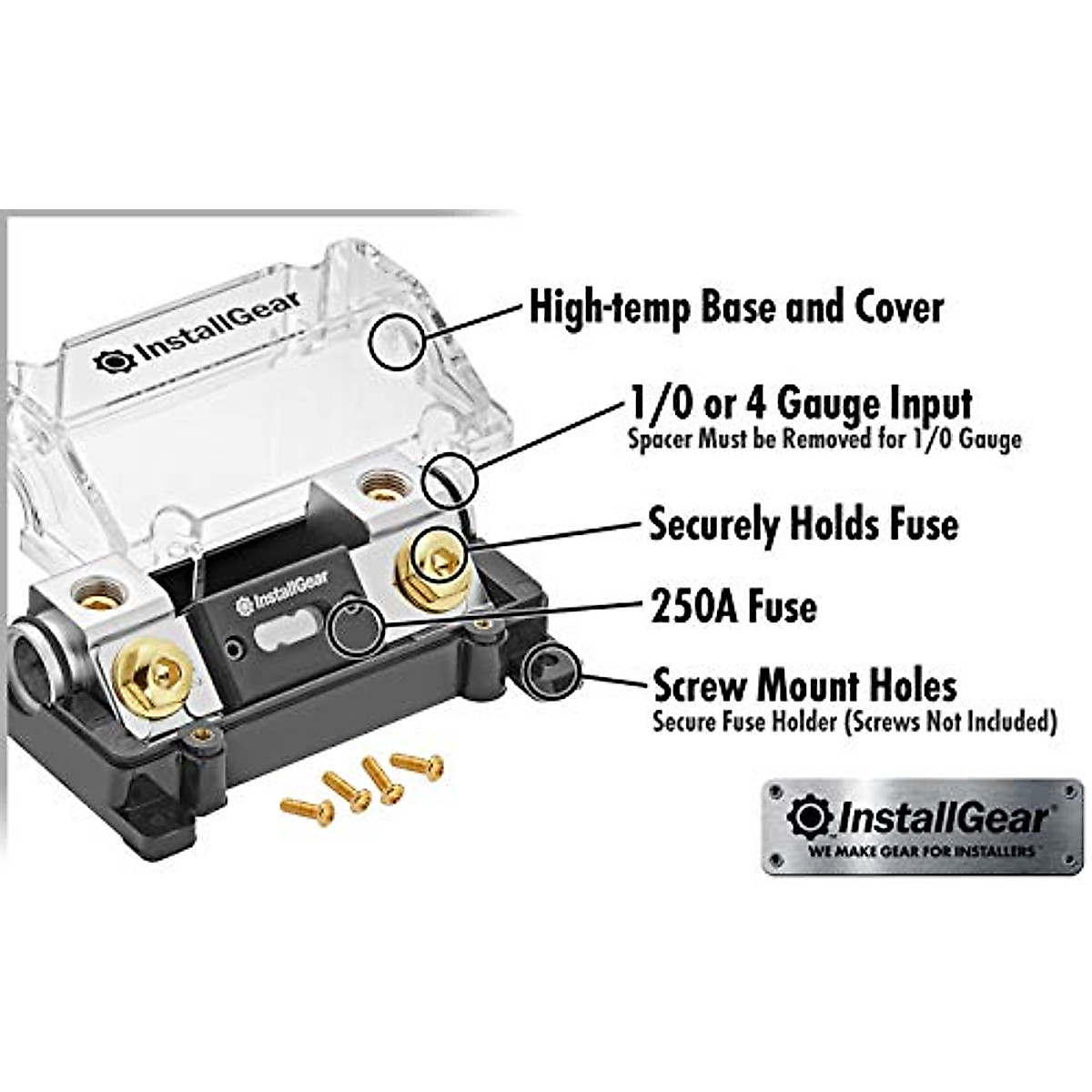 InstallGear 0/2/4 Gauge AWG in-Line ANL Fuse Holder with 250 Amp Fuse | Inline Fuse Holder - No Wire Terminals Needed | 250 Amp Fuse Block, Fuse Box, Automotive Fuse Block