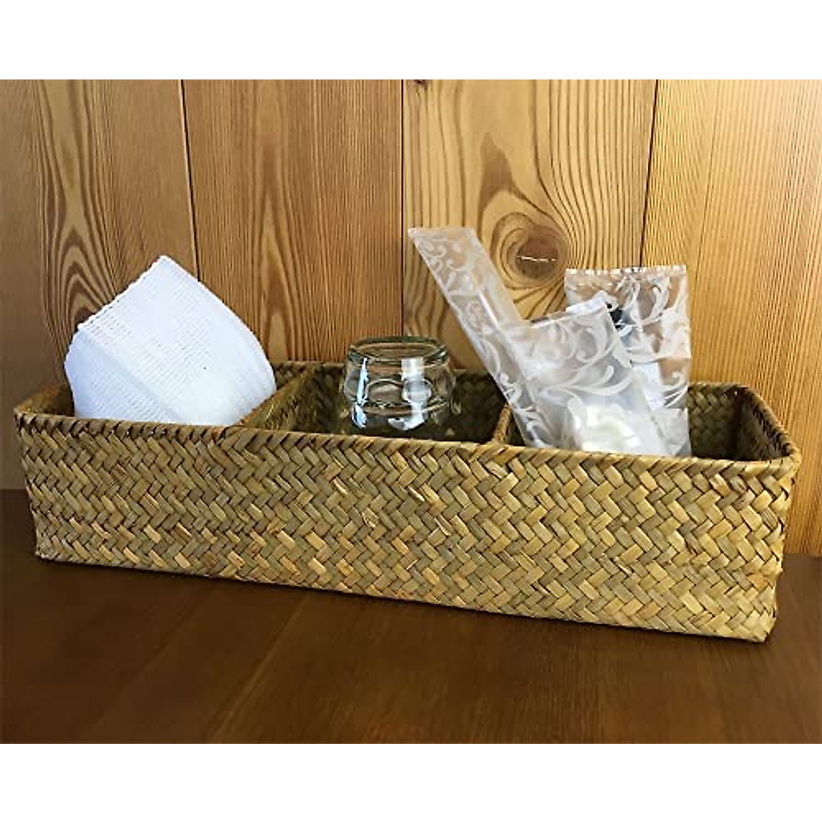 LA Rectangular Woven Seagrass Storage Basket and Home Organizer Bins,Natural Water Hyacinth Basket (Brown)