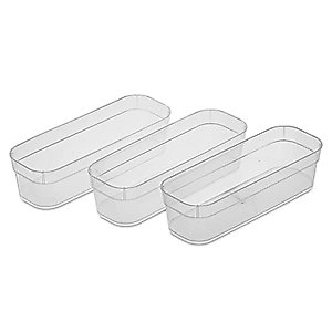 Sterilite 2.5 x 7 x 9.75 Inch Large Modern Polished Plastic Storage Trays with Banded Rim for Household Drawer and Shelf Organization, Set of 3, Clear