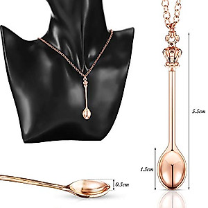 4 Pieces Spoon Necklace Teaspoon Pendant Necklace Crown Teaspoon Mini Spoon for Filling Vials with Salts, Sand, Glitter with Necklace Loop Pendant (Gold, Silver, Rose Gold, Black)