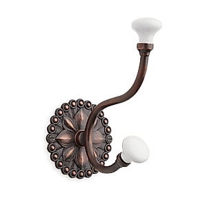 Signature Hardware 444408 Beaded Floral 3-3/8 Inch Wide Double Coat and Hat Hook - Antique Copper