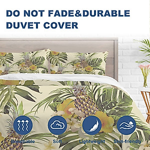 Batmerry Beige Tropical Palm King Size 3 Pieces Bedding Comforter Cover Sets,Soft Fluffy Green Leaves Pattern Printed Duvet Cover for All Season