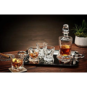 5-Piece European-Style Whiskey Decanter and Glass Set - With Magnetic Gift Box - Exquisite Quadro Design Liquor Decanter & 4 Whiskey Glasses - Perfect Whiskey Decanter Set for Scotch Alcohol Bourbon