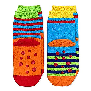 Jefferies Socks Boys Boy's Monster Fuzzy Non-Skid Slipper 2 Pack, Multi, X-Small, Multi, X-Small US