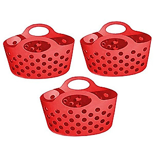 Red 3 Pack Plastic Organizer Baskets with Handles Small Soft Carry Totes Stackable