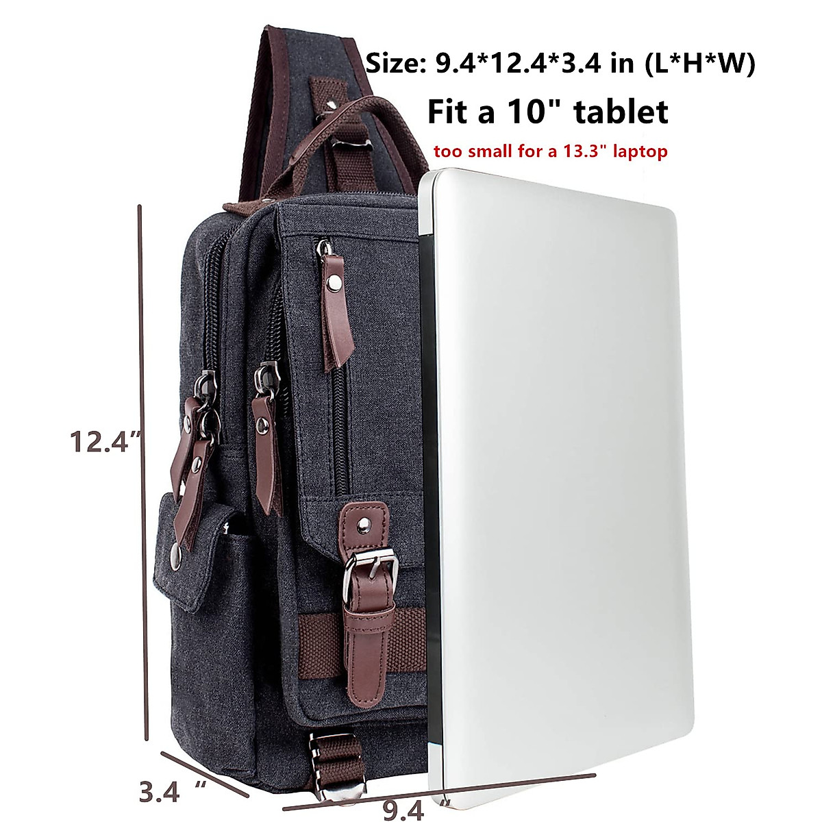 Leaper Retro Crossbody Bag Sling Bag Canvas Messenger Bag for Men Women Shoulder Bag Crossbody Handbags Satchel Black, M