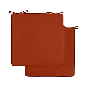 downluxe Outdoor Chair Cushions for Patio Furniture, Waterproof Square Corner Memory Foam Patio Chair Cushion with Adjustable Ties and Portable Handle, 19" x 19" x 3", Orange, 2 Pack