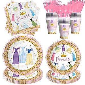Suhelkit Princess Birthday Party Decorations Tableware - Princess Party Decorations Supplies For Birthday Baby Shower, Plate, Cup, Napkin, Disposable Cutlery, Princess Birthday Decorations | 24 Guest