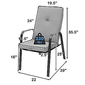 Tangkula 5 Piece Patio Dining Set, Outdoor 35 Inches Square Tempered Glass Table with 1.65 Inches Umbrella Hole and 4 Stackable Dining Cushioned Chairs, Suitable for Poolside, Backyard, Garden