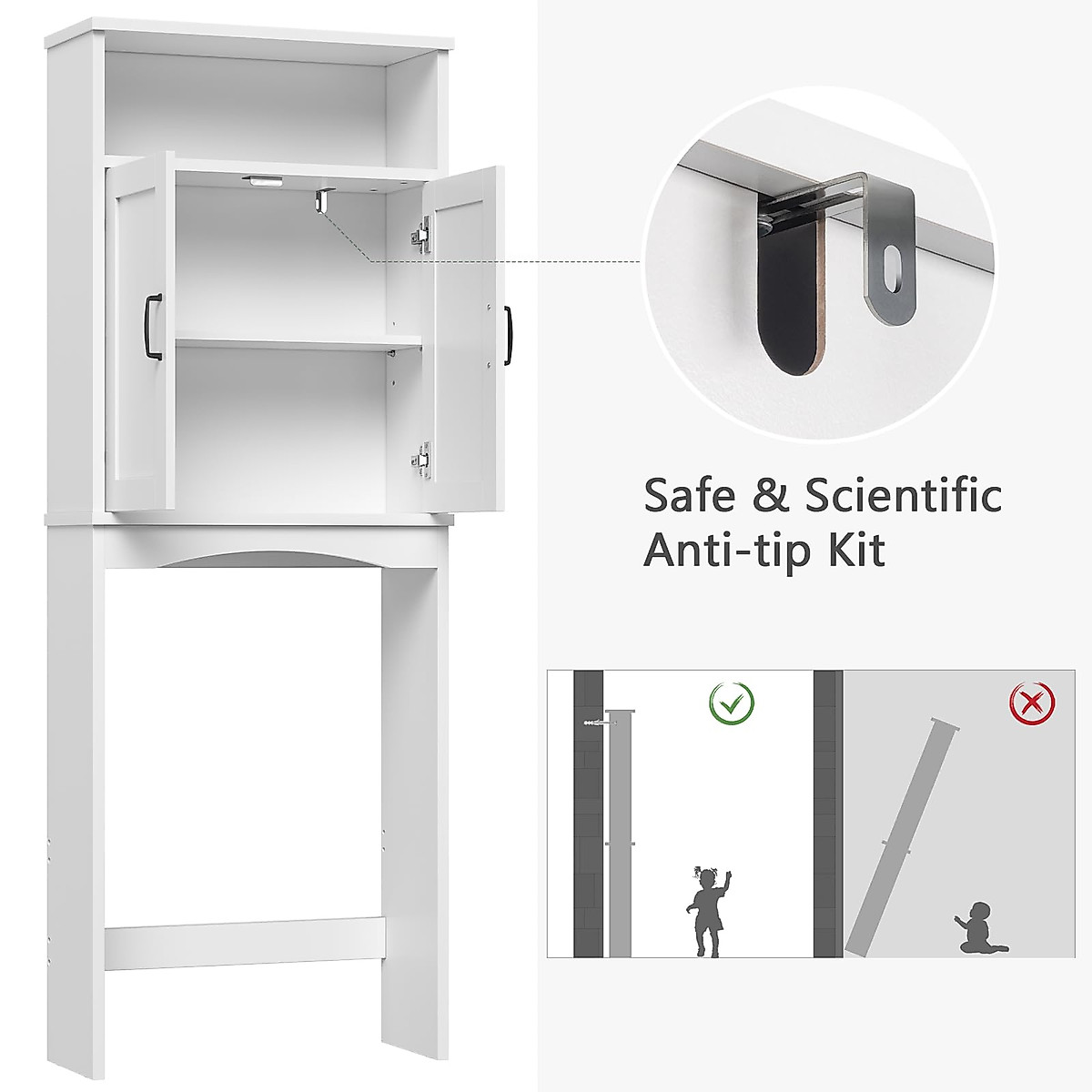 MXARLTR Over The Toilet Storage, Over The Toilet Storage Cabinet with Adjustable Shelf and Double Doors, Over The Toilet Cabinet for Bathroom Storage Over Toilet Bathroom Organizer (White)