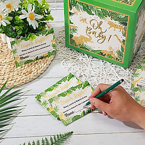 51 Pieces Gold Safari Baby Shower Diaper Raffle Tickets with Baby Shower Card Holder Box and Advice Cards Game Kit for Gold Safari Jungle Zoo Animals Themed Baby Shower Party Decorations Supplies