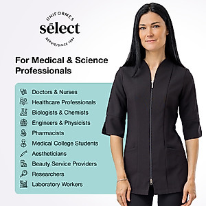 Lab Coat Srubs for Women – Uniform for Spa, Esthetician, Dental - Swan Collar (XL, Black)