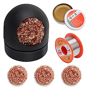 AHIER Solder Tip Cleaner+ Soldering Rosin Flux Paste(0.35 oz / 10 g)+ 60/40 Tin Lead Rosin Core Solder Wire(1.76 oz / 50 g) + 3pcs Replacement Brass Pads, 6 PCS Solder Iron Welding Tool Set