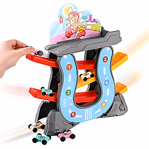 KINGBOT Toddler Toys for Boys Age 2 – Toy Car Ramp Race Tracks with 6 Mini Cars, Ramp Racer Toy Car Gifts for 3 4 5 Years Old Kids