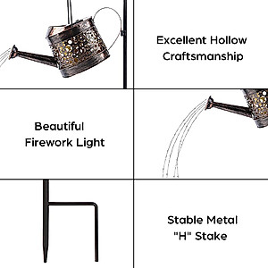 WEAQALDBownew Garden Decor Solar Lights Outdoor Metal Decorative Stake Waterproof for Garden Patio Lawn Porch Walkway Pathway and Yard with Watering Can Shape Lantern