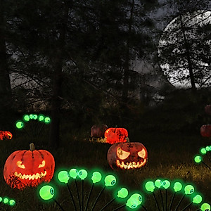 2 Pack Outdoor Halloween Decor Solar Garden Lights Outdoor-16LED Scary Eyeballs Swaying Firefly Lights with Halloween Party