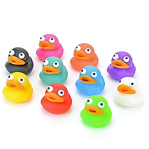 Rubber Ducks in Bulk - Ducky Eye Poppers 2 Inch - Easter Egg Fillers - Playset for Ducky Bath Toys 10 Pcs - Ducky City Rubber Duck - Baby Beach Pool - Bulk Gifts for Kids