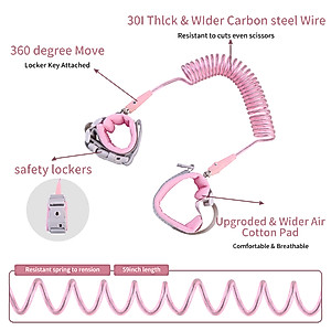 Anti Lost Wrist Link, Toddler Safety Leash with Key Lock, Safety Wrist Leash for Toddlers, Babies & Kids 8.2 feet Pink (red)