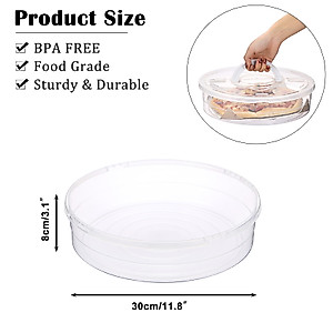 BSTKEY 12 inch Round Pizza Keeper, Food Storage Container with Lid and Handle, Pizza Dough Tray Fits 2-4 Dough Balls, Clear Plastic Food Storage Carrier for Cheese Cake Cupcakes Pies Pastries Fruit