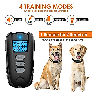 Dog Training Collar for 2 Dogs with Remote, Waterproof Rechargeable Electric Dog Shock Collar with Beep Vibration Shock Adjustable 0 to 99 Levels Dog Training Set for Large Medium Small Dogs