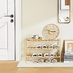 Quiqear Bamboo Shoe Rack, 3 Tier Shoe Rack Organizer, Stackable & Durable Shoe Shelf Holder, Free Standing Shoe Racks, Shoe Storage Organizer for Entryway, Closet, Hallway, 27.2*11*18.3inch (Natural)