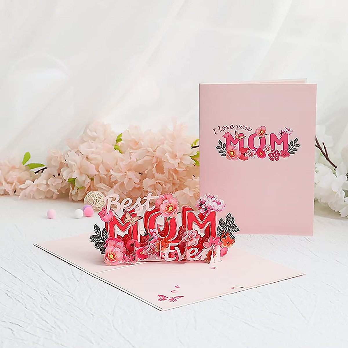 Sharonlily Floral Pop-Up Card - I Love You Mom, Mother's Day, 7.87"x5.91"x0.2"
