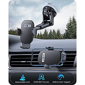 OQTIQ 3-in-1 Suction Cup Phone Holder Windshield/Dashboard/Air Vent, Dashboard & Windshield Suction Cup Car Phone Mount with Strong Sticky Gel Pad, Compatible with iPhone, Samsung & Other Cellphone