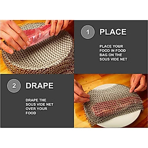 FLAGTION Sous Vide, Set of - 1.5 Pounds Food Grade Stainless Steel Sous Vide Mesh Net & 5 Silicone Coated Magnets for Sous Vide Cooking, Premium Sous Vide Accessory Kit to Avoid Undercooked Food