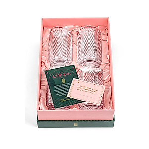 Vintage Flamingo Collins Gin and Rum Cocktail Glasses | Set of 4 | 12 oz Crystal Highball Glassware for Drinking Mojito, Gin Tonic, Bar Drinks | Tropical Glassware Collection