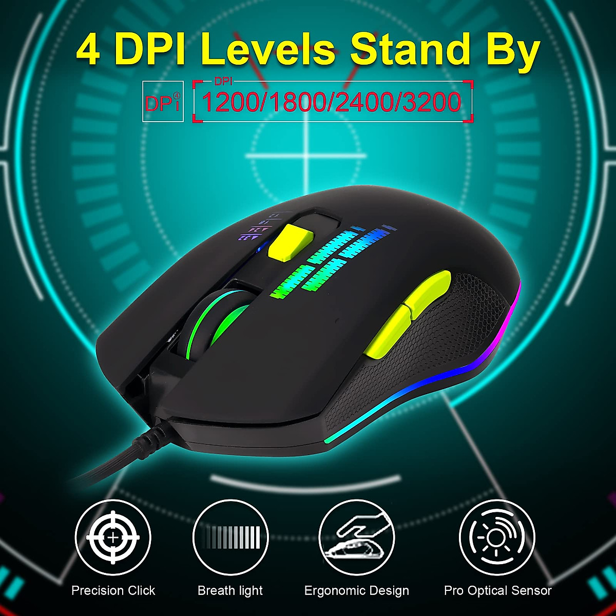 Gaming Keyboard and Mouse,CHONCHOW Full Size Computer Keyboard RGB Backlit USB Wired Keyboards&Gaming Mouse 3200DPI&Mousepad 3in1 for PC Laptop Desktop PS4 Xbox