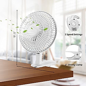 BREEZE LIVING 6 inch Desk Fan, Table Fan Small Electric Clip On Fan with Adjustable Tilt 2 Speed Setting Portable for Home/Office/Bedroom
