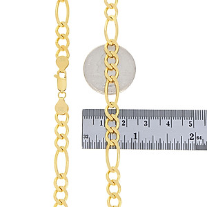 Nuragold 10k Yellow Gold 6.5mm Solid Figaro Chain Link Bracelet, Mens Womens Jewelry 7" 7.5" 8" 8.5" 9"