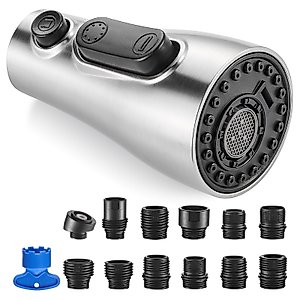 Cobbe Kitchen Faucet Head Replacement, Pull Down Spray Head for Kitchen Sink Faucet, 3 Function Kitchen Sink Sprayer Replacement with 12 Faucet Adapter, American Standard, Brushed Nickel