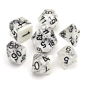 Haxtec DND Dice Set 7PCS White Layered Polyhedral D&D Dice for RPG Dungeons and Dragons (Sunlit Snow)