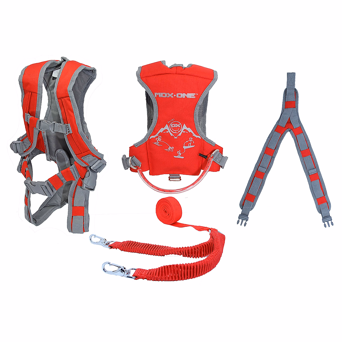 MDXONE Kids SKI Trainer Child SKI Harness with Rope and Absorb bungees RED