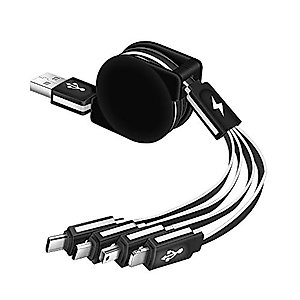 Multi Charging Cable 4 in 1 Multi USB Charger Cable Retractable Universal Multiple USB Charging Cord Adapter with Mini USB/ IP/Micro USB/Type C Port for PS3/Samsung Galaxy/LG/HTC More [2Pack/3Ft]