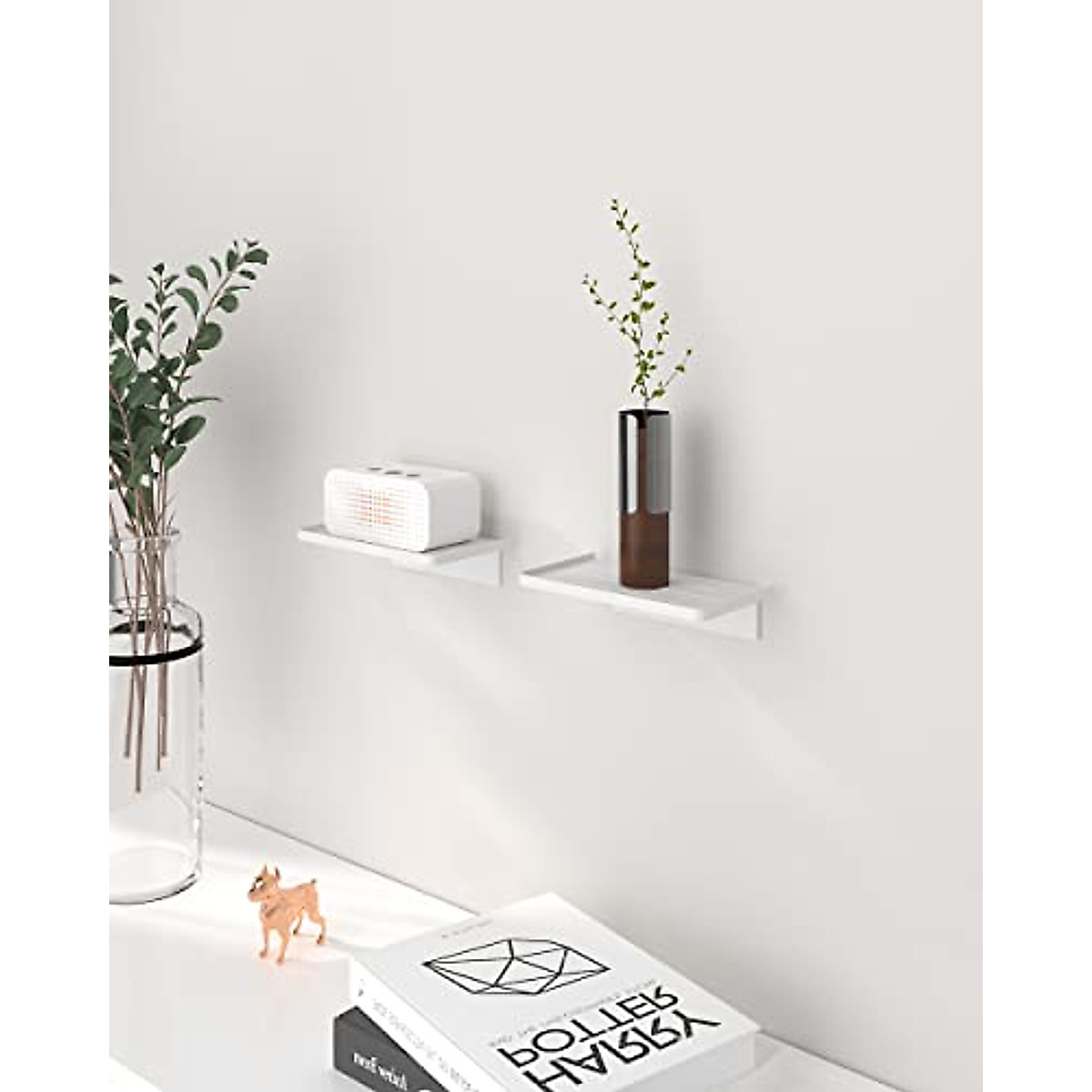 AREAJD 2 Pack Adhesive Wall Shelf, Stick on Shelf, Floating Shelves Wall, Bedside Shelf Wall Mount, Phone Holder for Wall, Acrylic Outlet Shelf for for Security Cameras, Baby Monitors, Speakers