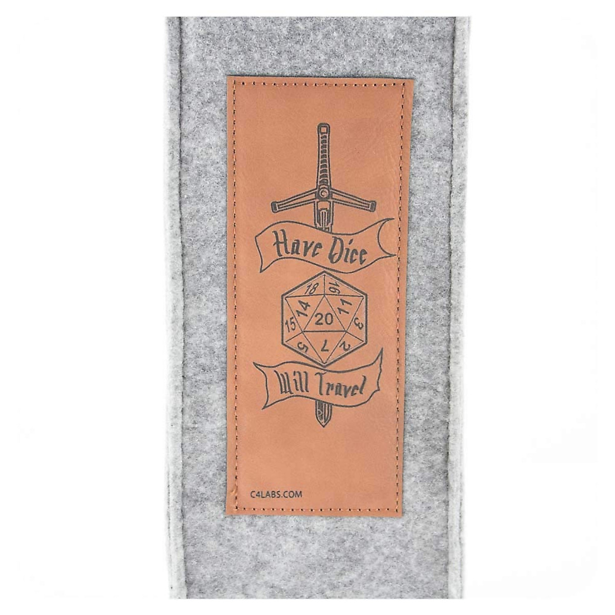 Dice Tower Travel Bag Grey Felt and Chestnut ~ by C4Labs