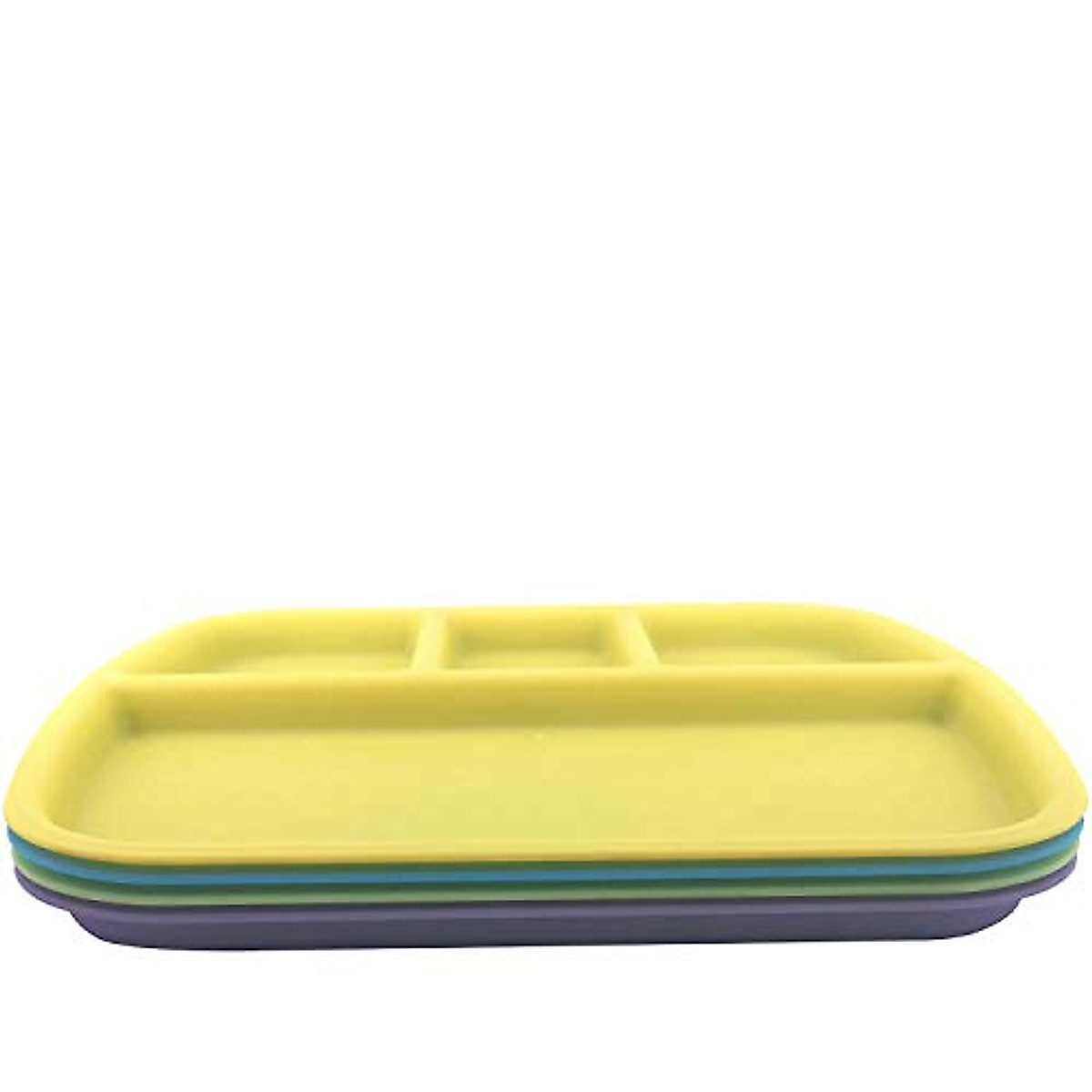 4-Compartment Divided Plastic Kids Plates for Todders|Baby Unbreakable Colorful BPA Free Set of 4