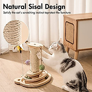 Cat Toy 2-Layer Turntable Cat Ball Toy with Feather,Kitten toys Interactive Cat Toy with Eight Interactive Balls and Two Sisal Dangling Balls,Cat Scratching Post for Indoor Cats and Kittens (Ball)