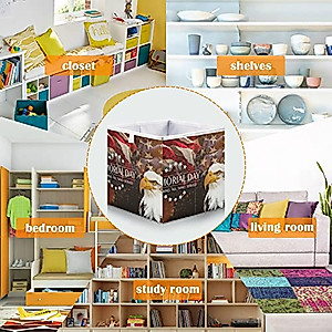 RunningBear American Flag Memorial Day Storage Basket Storage Bin Square Collapsible Toy Bins Large Toy Chest Organizer for Makeup Closet Bathroom Bedroom