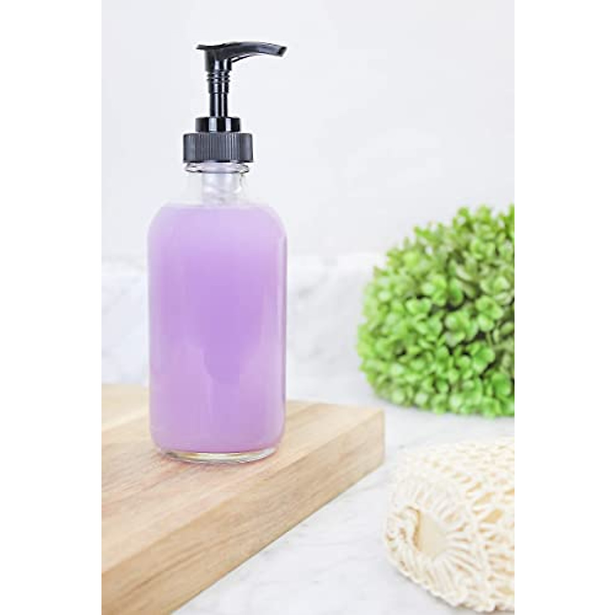 8oz Clear Glass Pump Bottles (4-Pack w/Black Plastic Pumps), Great as Essential Oil Bottles, Lotion Bottles, Soap Dispensers, and More